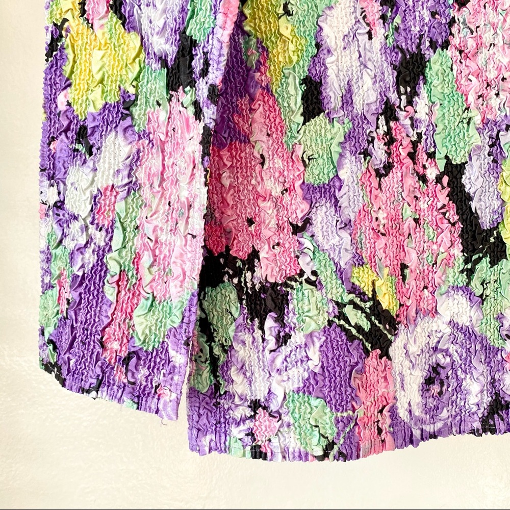 Vtg Y2k Pastel Floral Print Popcorn Crinkle Textured … - Gem